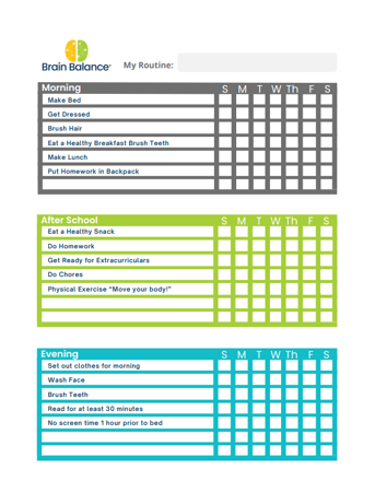 Organizational Chart for Kids to Stay On Task
