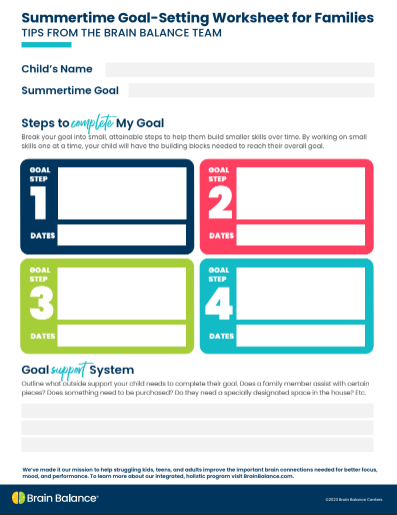 Summertime Goal Setting Worksheet for Families